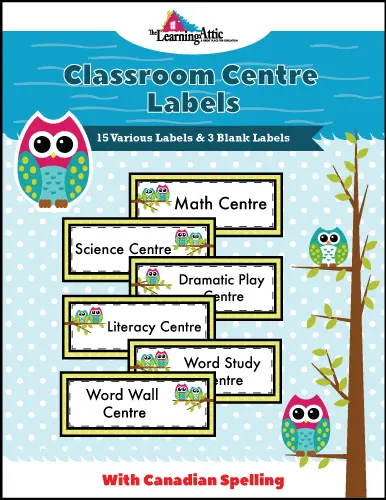 Owl Classroom Center Labels - Canadian - Learning Attic