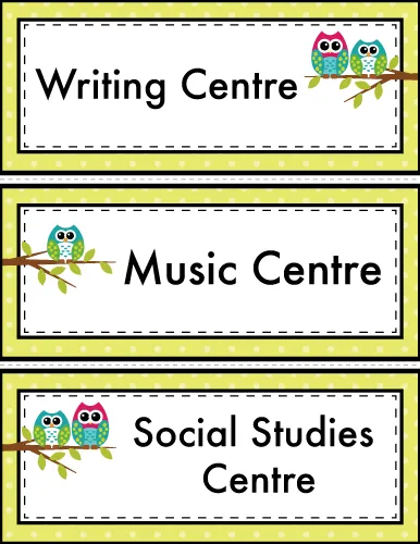Owl Classroom Center Labels - U.S - Learning Attic
