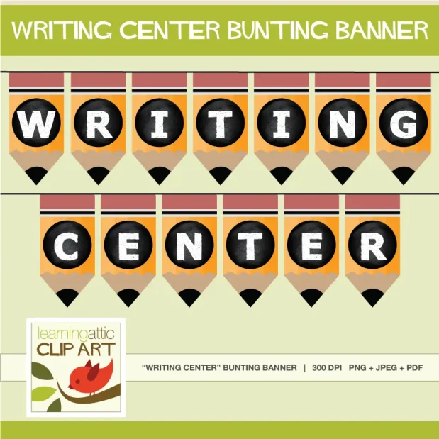 Writing Center Bunting Banner (Pencil Theme) - Learning Attic