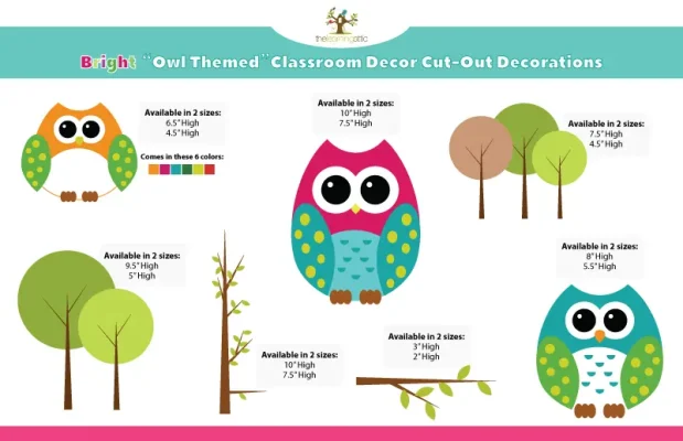 Owl Themed Cut Out Decorations - Learning Attic