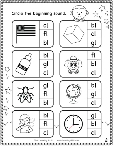Initial Consonant Blends Practice Booklet (bl, cl, fl, gl) - Learning Attic