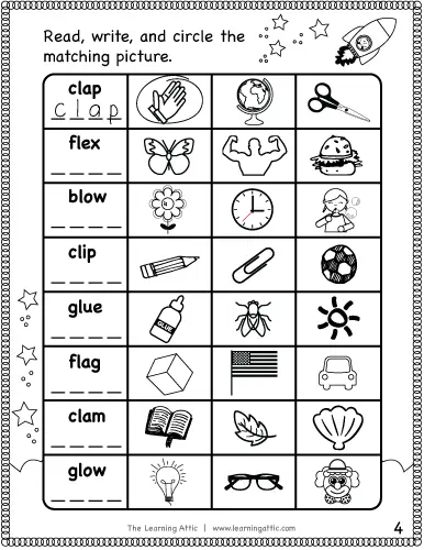 Initial Consonant Blends Practice Booklet (bl, cl, fl, gl) - Learning Attic