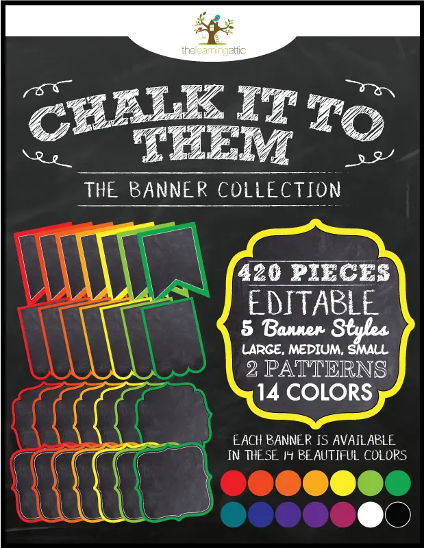 Chalkboard Editable Bunting Banner Rainbow Colors - Learning Attic