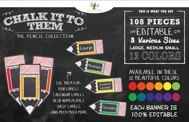 Chalkboard Editable Classroom Labels Rainbow Colors - Learning Attic