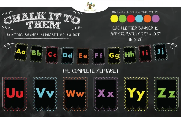 Chalkboard Bunting Banner Alphabet Polka Dot - Learning Attic
