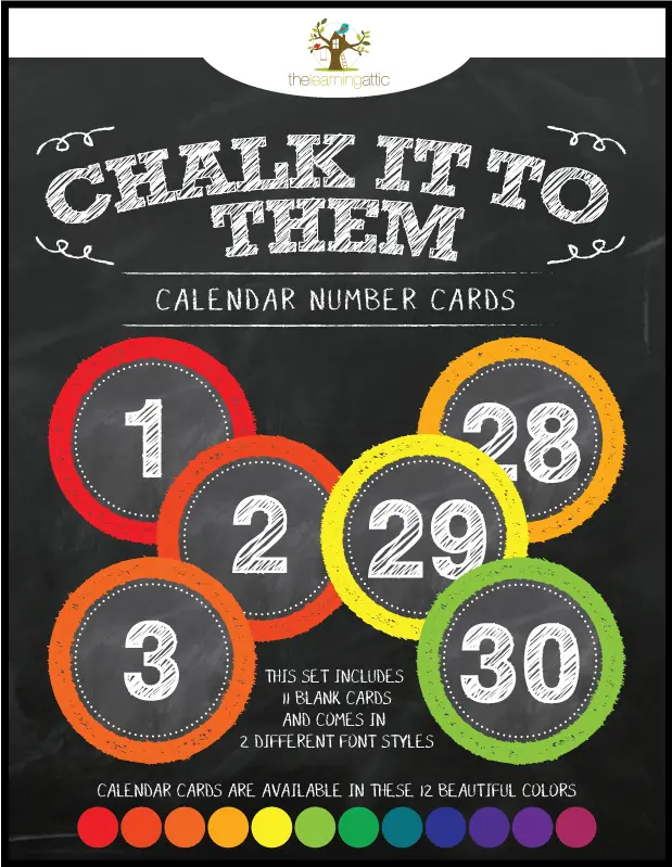 Chalkboard Calendar Number Cards - The Learning Attic