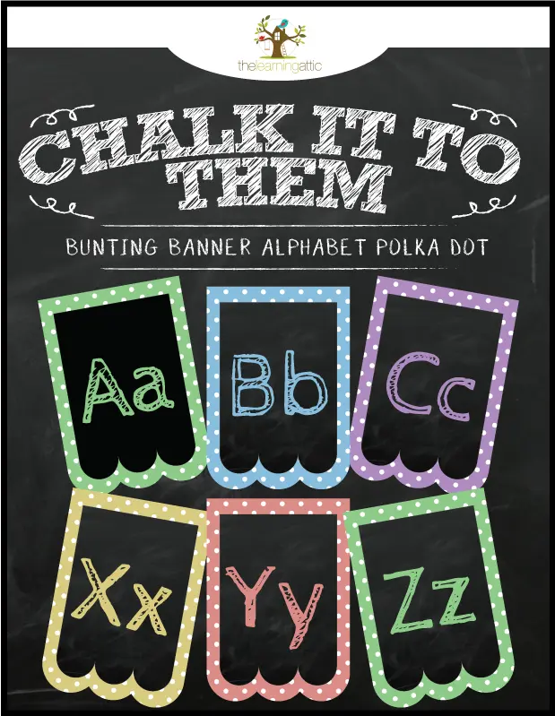 Chalkboard Bunting Banner Alphabet Polka Dot in Pastel - Learning Attic