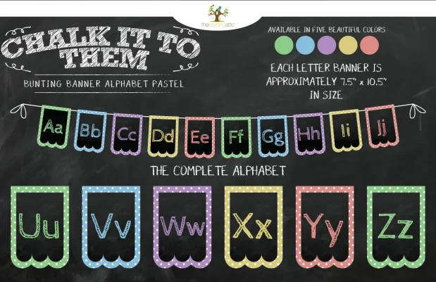 Chalkboard Bunting Banner Alphabet Polka Dot in Pastel - Learning Attic