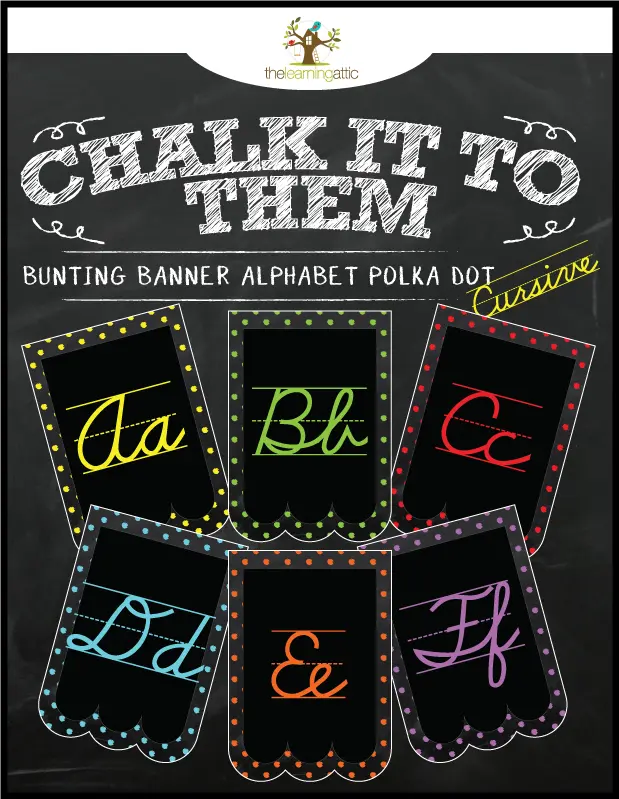 Chalkboard Bunting Banner Alphabet Polka Dot Cursive - Learning Attic