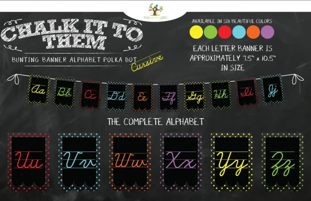 Chalkboard Bunting Banner Alphabet Polka Dot Cursive - Learning Attic