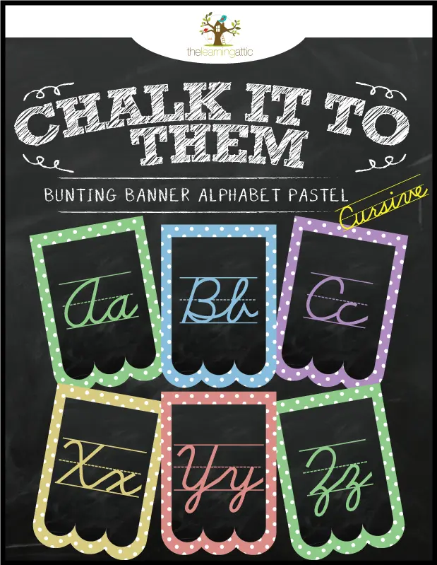Chalkboard Bunting Banner Alphabet Polka Dot in Pastel Cursive ...