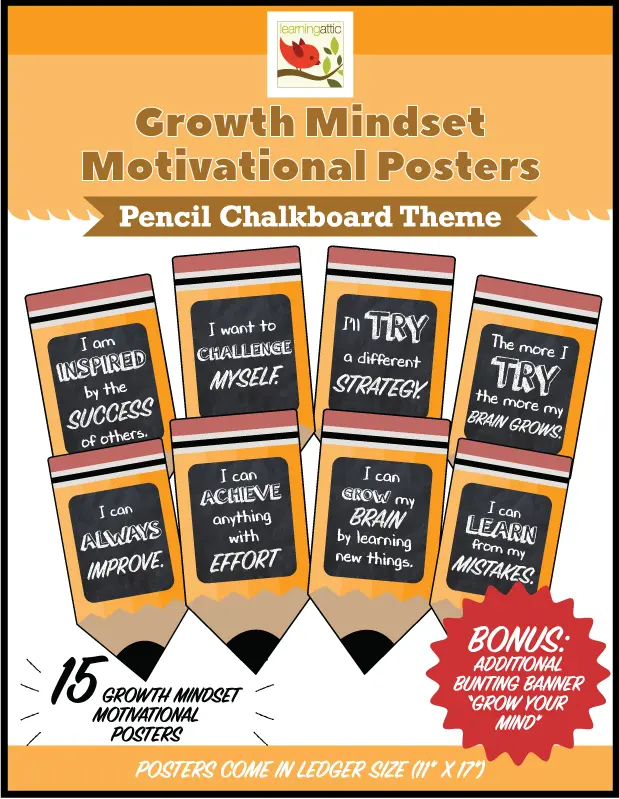 Growth Mindset Motivational Posters (Pencil Chalkboard Theme ...