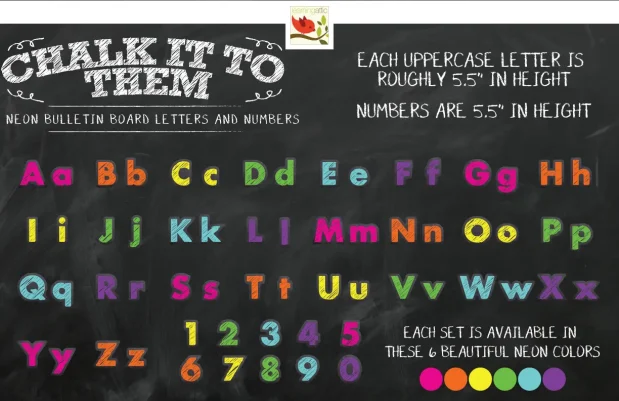 Chalkboard Letters & Numbers in Neon - Learning Attic