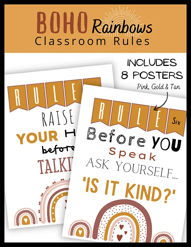 8 Boho Rainbows Classroom Rule Posters - Learning Attic