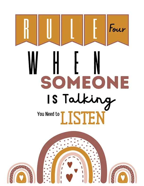 8 Boho Rainbows Classroom Rule Posters - Learning Attic