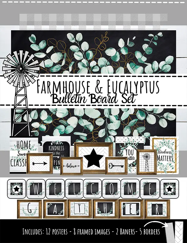 Farmhouse & Eucalyptus Bulletin Board Set - Learning Attic