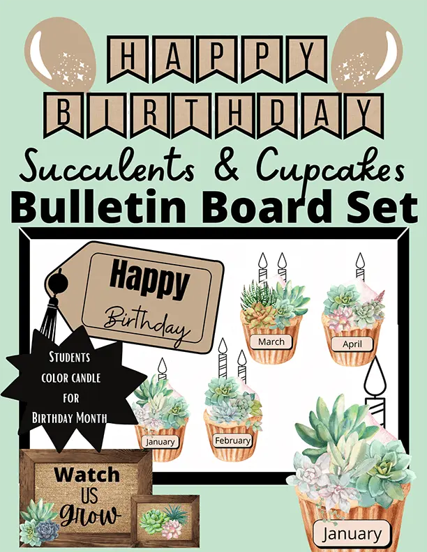 Succulents & Cupcakes Birthday Bulletin Board - Learning Attic