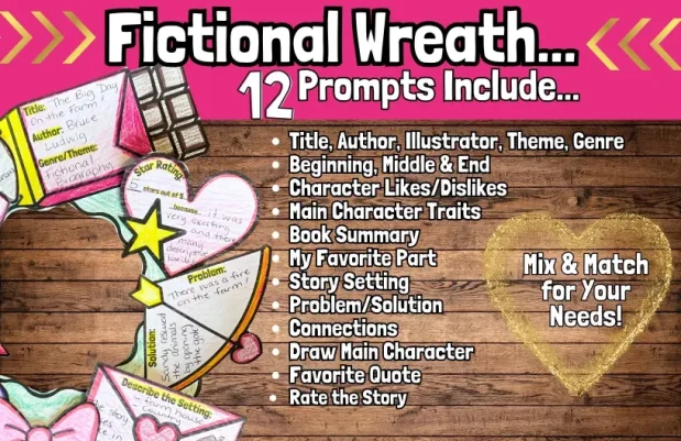 Valentine's Reading Wreath Craftivity for Fiction/Non-Fiction Books ...