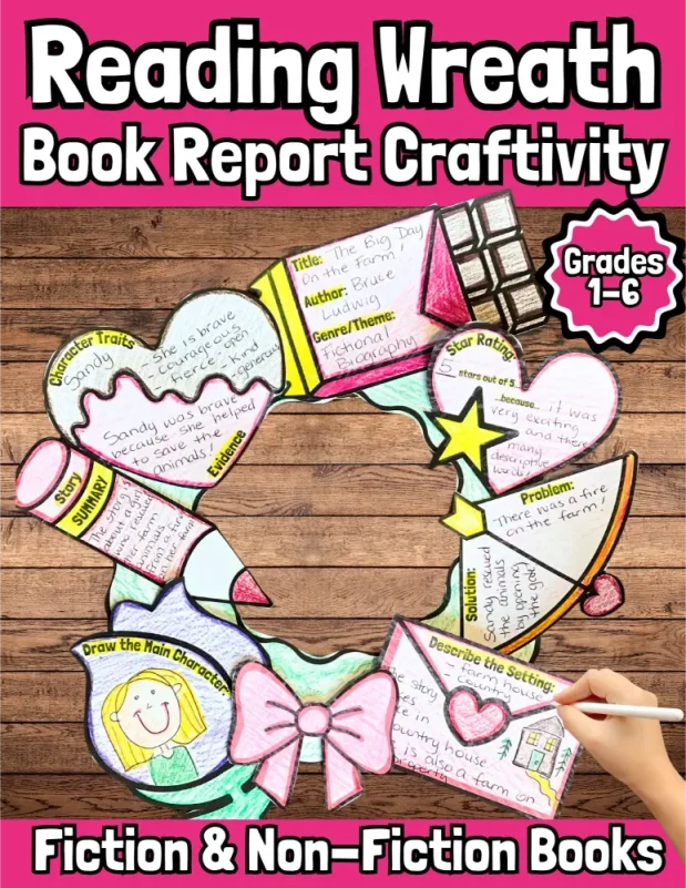 Valentine's Reading Wreath Craftivity for Fiction/Non-Fiction Books ...