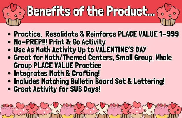 Valentine's Day Place Value Cupcake Math Craftivity & Bulletin Board ...