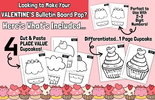 Valentine's Day Place Value Cupcake Math Craftivity & Bulletin Board ...