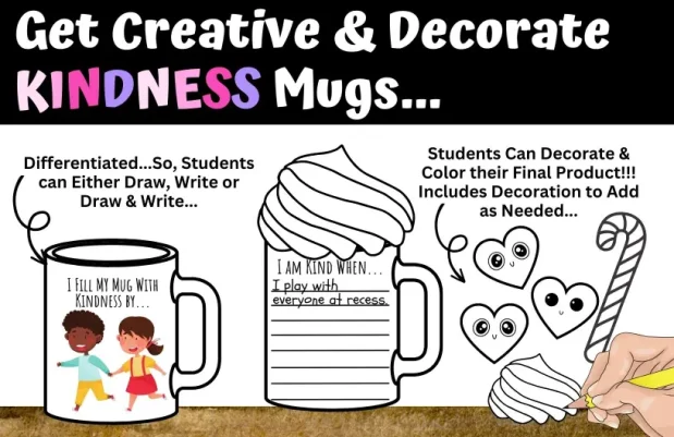 Kindness Mug Writing Craftivities & Bulletin Board Set - Learning Attic