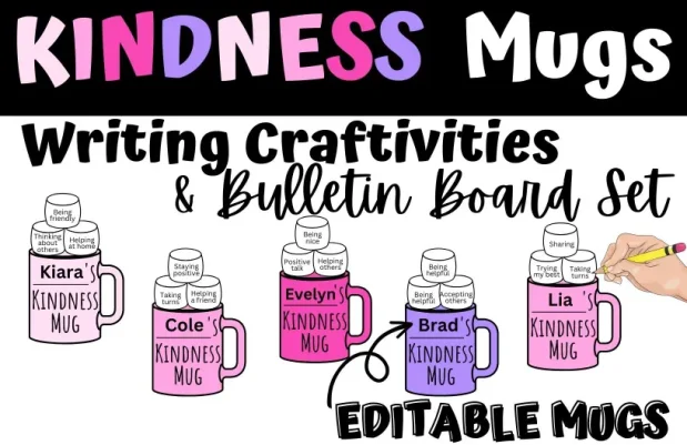 Kindness Mug Writing Craftivities & Bulletin Board Set - Learning Attic
