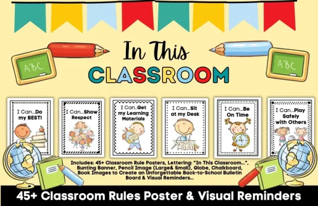 45+ Classroom Rules Poster & Bulletin Board Set - Learning Attic