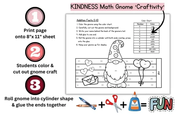 Kindness Math Gnome Craftivity and Bulletin Board Set - Learning Attic