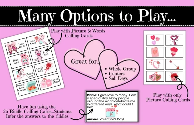 30 Valentine's Day Riddle Bingo Game - Learning Attic