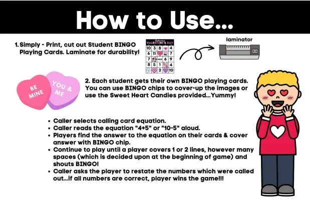 Valentine's Day Addition & Subtraction BINGO - Learning Attic