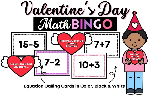 Valentine's Day Addition & Subtraction BINGO - Learning Attic