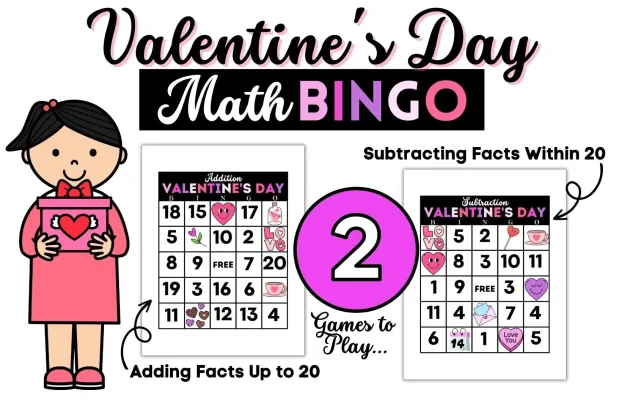 Valentine's Day Addition & Subtraction BINGO - Learning Attic