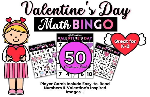 Valentine's Day Addition & Subtraction BINGO - Learning Attic