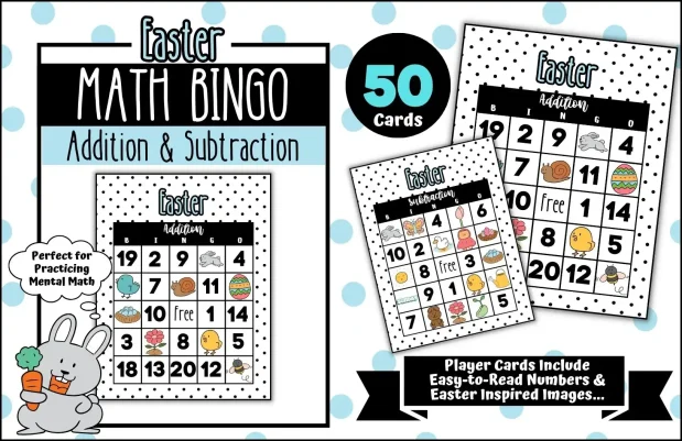 Easter Addition and Subtraction Math BINGO Game - Learning Attic