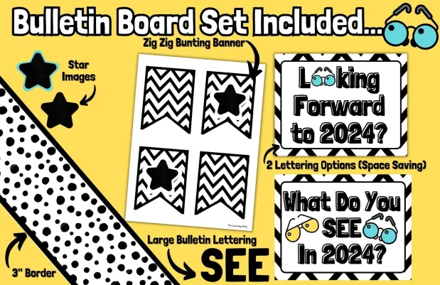 My New Year's Goal Setting Glasses Writing Craftivity & Bulletin Board ...