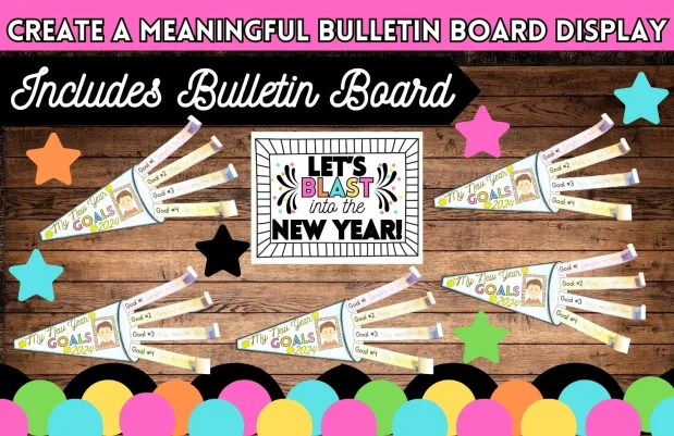 New Year's Goal Setting Party Horn & Bulletin Board Set - Learning Attic