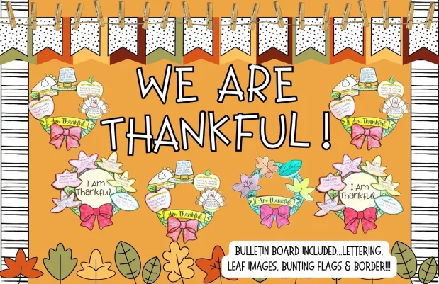 I Am THANKFUL Wreath Craftivities & Bulletin Board Set - Learning Attic