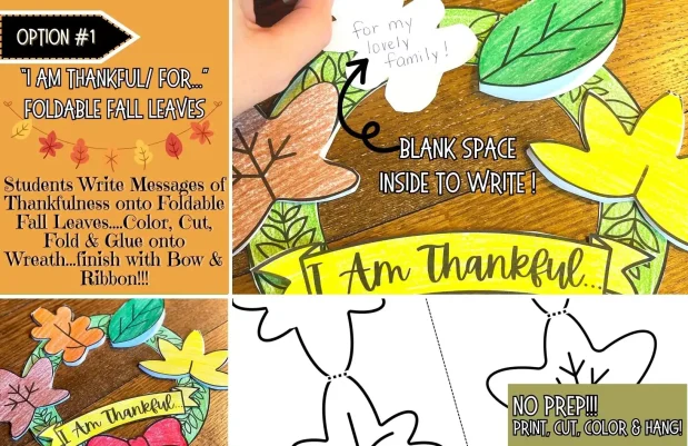 I Am THANKFUL Wreath Craftivities & Bulletin Board Set - Learning Attic