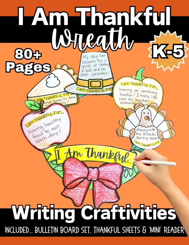 I Am THANKFUL Wreath Craftivities & Bulletin Board Set - Learning Attic