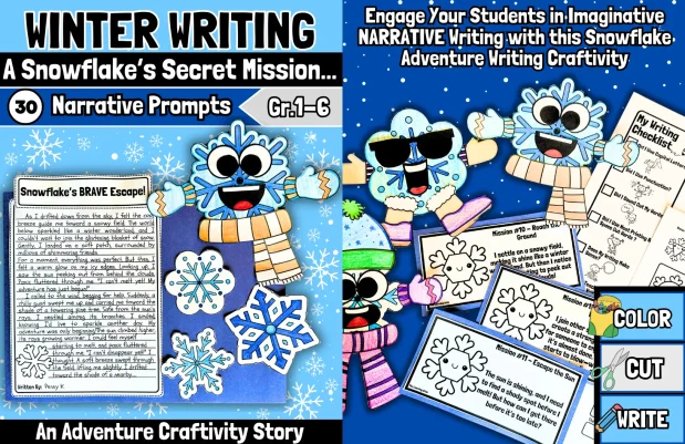 Winter Narrative Prompts Writing January Craftivity February Bulletin ...