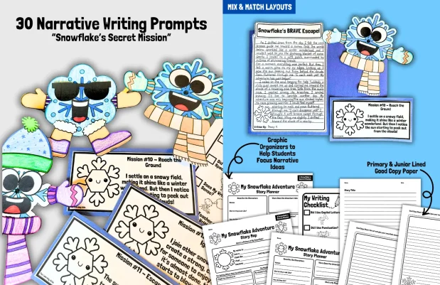 Winter Narrative Prompts Writing January Craftivity February Bulletin ...