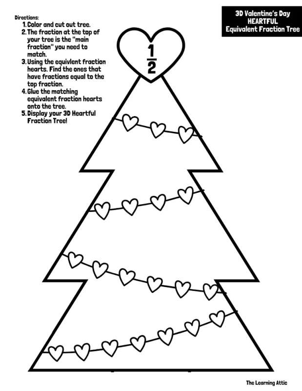 Valentines Day Equivalent and Comparing 3D Fraction Craft February Math ...