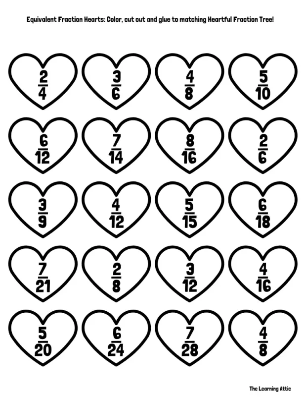 Valentines Day Equivalent and Comparing 3D Fraction Craft February Math ...