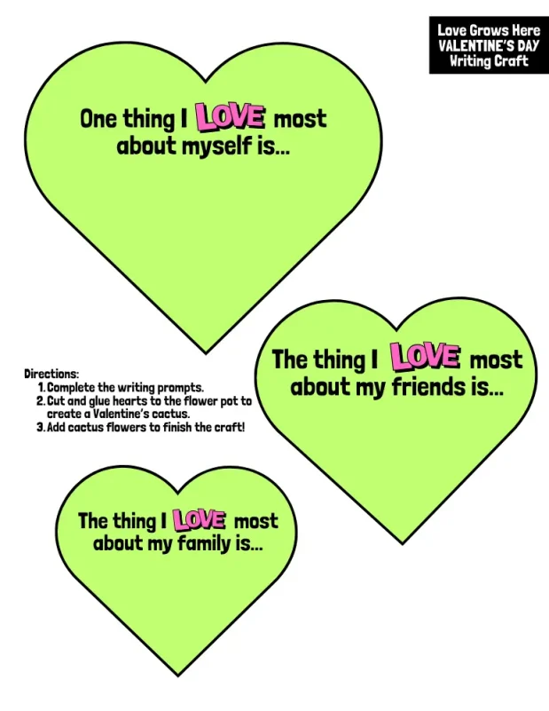 Valentine's Day Cactus Craft February Bulletin Board Ideas Writing ...