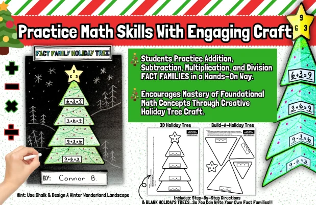 3D Christmas Tree FACT FAMILY Activity December Math Craft Bulletin ...