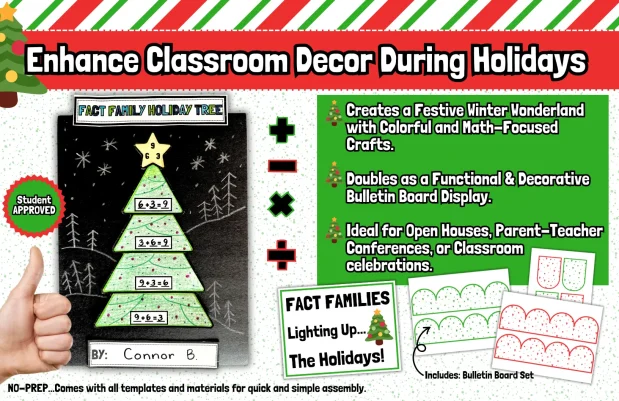 3D Christmas Tree FACT FAMILY Activity December Math Craft Bulletin ...
