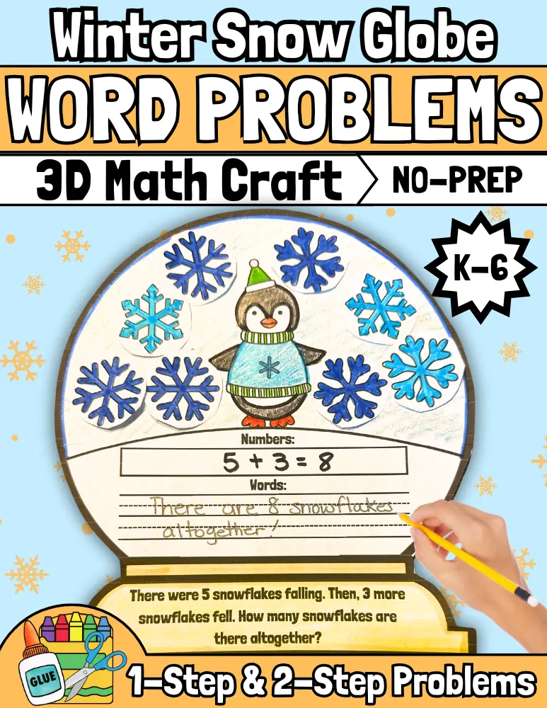 Winter 3D Snow Globe Math Craft December January February Word Problems ...