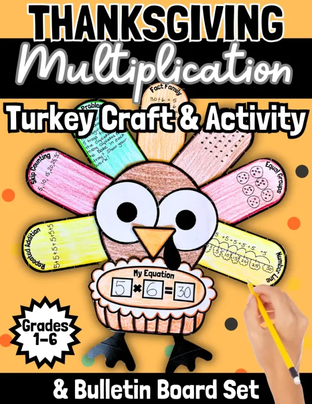Thanksgiving Multiplication Craft, Turkey Math Activity, Fall Bulletin ...