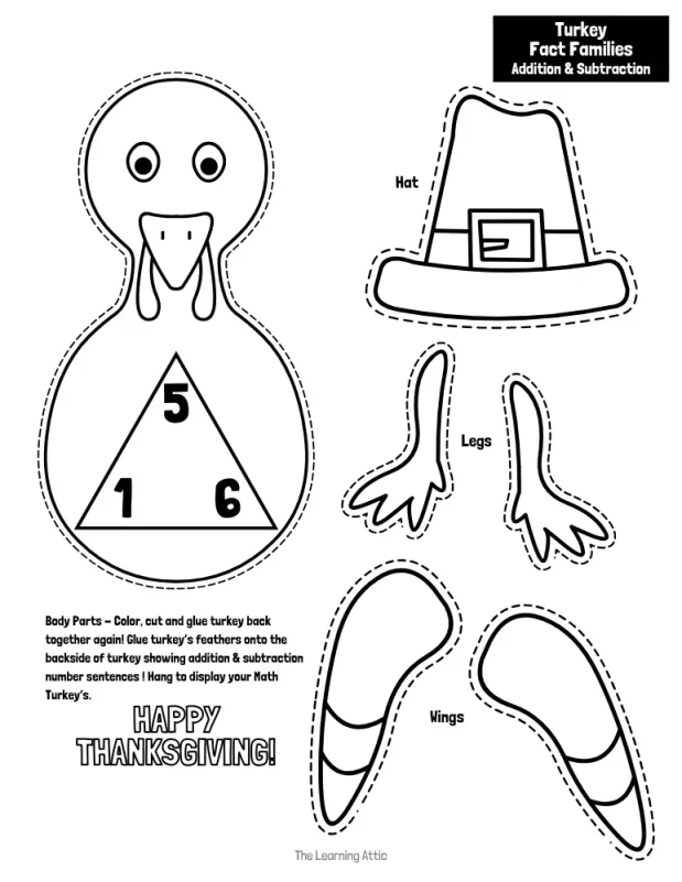 Thanksgiving Math Craft Fact Family, Fall Turkey Activities Fact ...